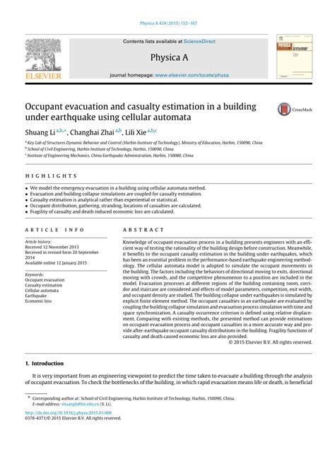 Pdf Occupant Evacuation And Casualty Estimation In A Building Under