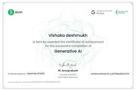 Vishakha Deshmukh On Linkedin 1guvi Certification A Program That