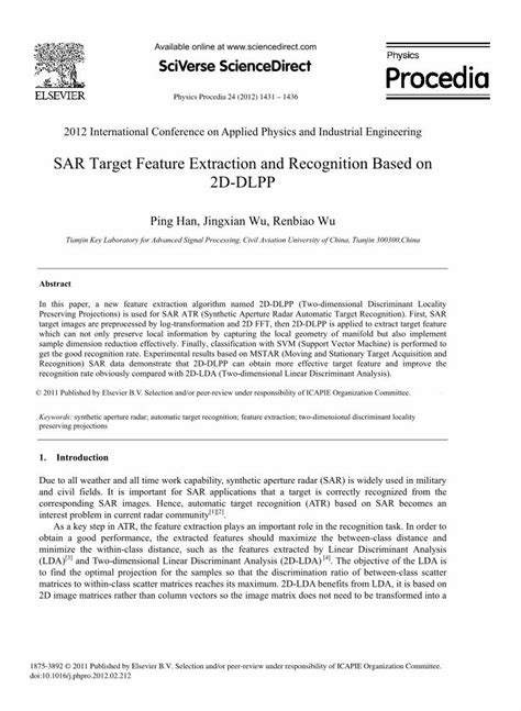 Pdf Sar Target Feature Extraction And Recognition Based On 2d Dlpp Dokumen Tips