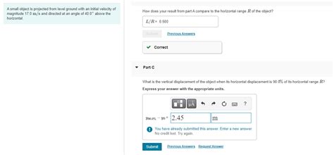solved a small object is projected from level ground with an
