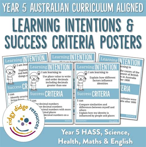 Year 5 Learning Intentions Ridgy Didge Resources Australia