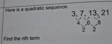 Solved Here Is A Quadratic Sequence 3 7 13 21 4 6 8 2 2 Find The Nth Term [math]