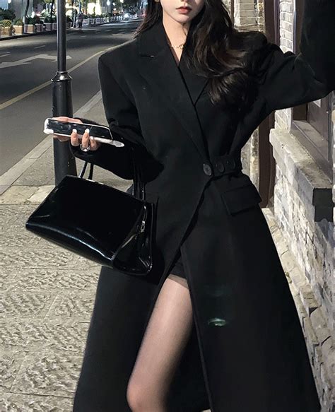 겨울코트신상롱코트모직코트 루즈핏 모직 코트 겨울 신상 롱 코트 시크 스트랩 코트