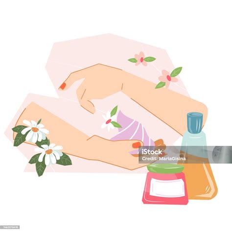 손 피부 유기농 자연 관리 및 화장품 평면 벡터 그림이 격리되어 있습니다 건강관리와 의술에 대한 스톡 벡터 아트 및 기타 이미지