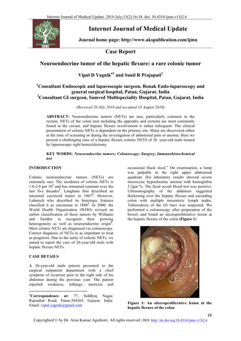Pdf Neuroendocrine Tumor Of The Hepatic Flexure A Rare Colonic Tumor