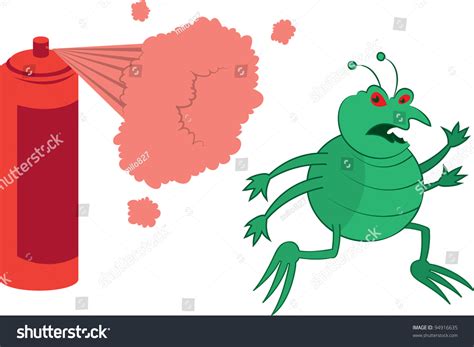 Isolated Cartoon Green Bug Running Away From Spray Stock Vector