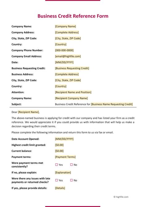 Credit Reference Request Template