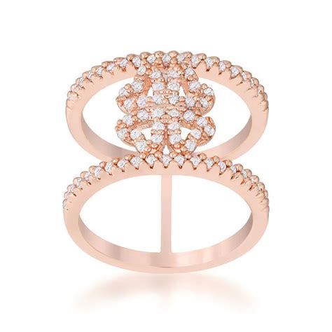 Slickblue Delicate 04ct Cz Clover Wrap Ring For Women Rose Gold