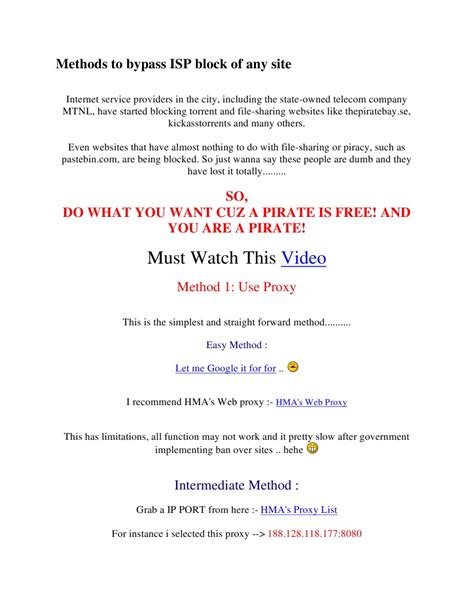 Methods To Bypass Isp Block Of Any Site Pdf Secure Shell Computer Network