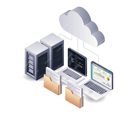 Premium Vector Cloud Server Data Analysis System Isometric Illustration