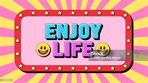 인생 텍스트 행복한 순간을 즐기십시오 긍정적 인 문구가있는 텍스트 배너 템플릿은 인생을 즐기십시오 인용문과 슬로건 3차원 형태에 대한 스톡 벡터 아트 및 기타 이미지