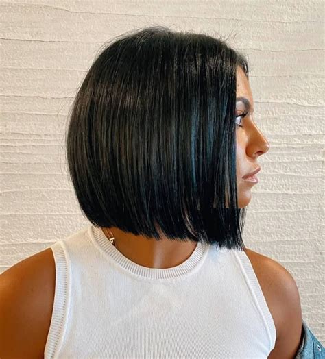 Short One Length Bob Black Hair Bob Haircut With Bangs Chin Length Bob Black Hair One Length