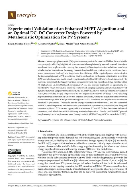 Pdf Experimental Validation Of An Enhanced Mppt Algorithm And An Optimal Dcdc Converter