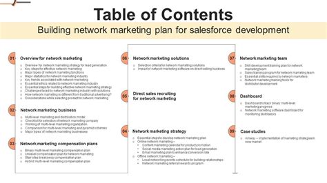 Table Of Contents Building Network Marketing Plan For Salesforce Development Mkt Ss V Ppt Template