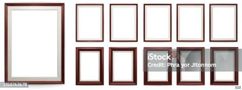 흰색 배경에 고립 된 짙은 갈색 현대 프레임 세트입니다 사실적인 직사각형 프레임 모형 클래식 사진 나무 프레임입니다 그림 포스터 사진 갤러리를 위해 설정된 테두리 3d 벡터
