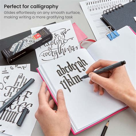 Calligraphy Pen Black Pigment Ink Flat Chisel Nib Set Of 6 —