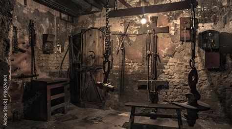Torture Chamber With An Iron Maiden And Other Gruesome Device Chains
