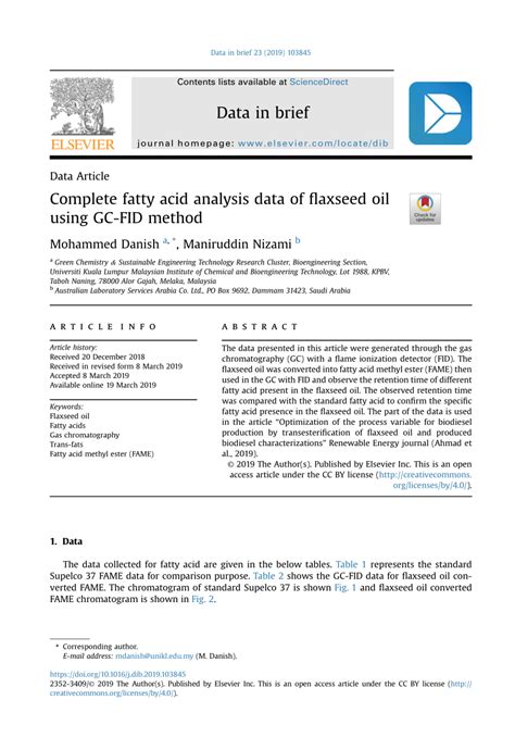 Pdf Complete Fatty Acid Analysis Data Of Flaxseed Oil Using Gc Fid Method