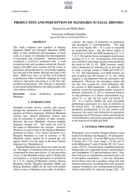 Pdf Production And Perception Of Mandarin I Nasal Rhymes