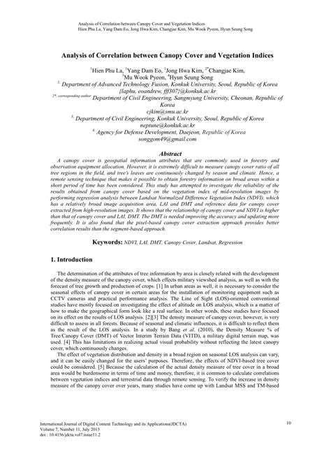 Pdf Analysis Of Correlation Between Canopy Cover And Vegetation Indices