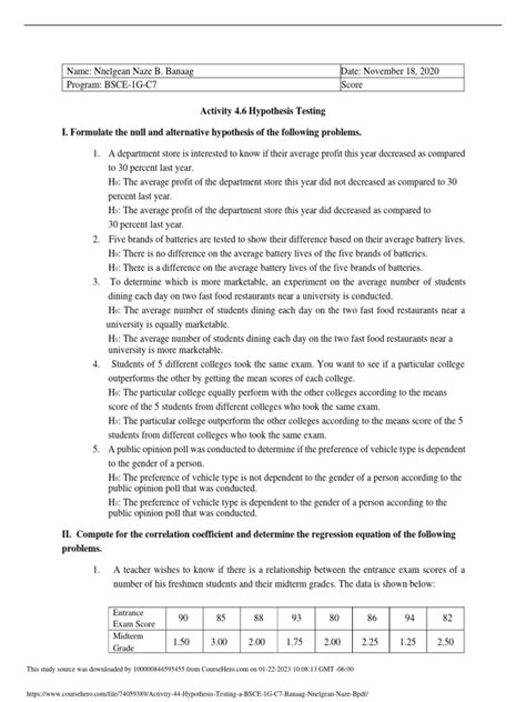 Activity 44 Hypothesis Testing A Bsce 1g C7 Banaag Nnelgean Naze B Pdf