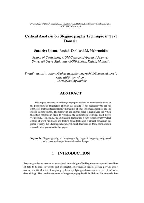 Pdf Critical Analysis On Steganography Technique In Text Domain