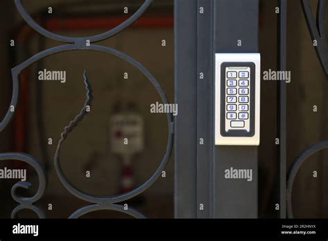 Modern Intercom System On Black Metal Gates Space For Text House