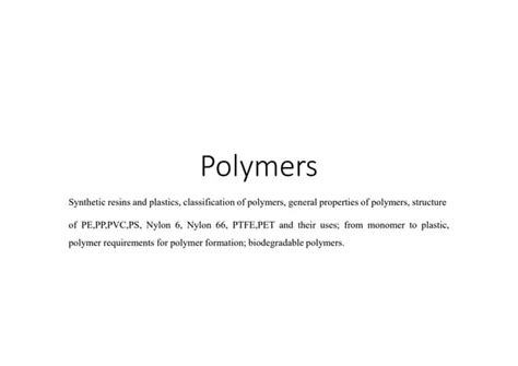 Polymer Ppt And Classification Of Polyme Ppt