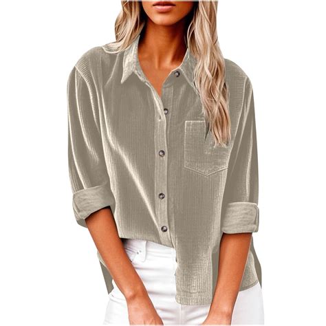 Vinusli Women Corduroy Long Sleeve Button Down Shirt Fall Blouses