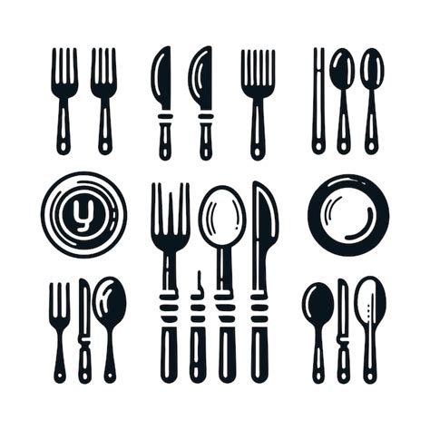 Premium Vector A Collection Of Forks Spoons And Spoons With Spoons
