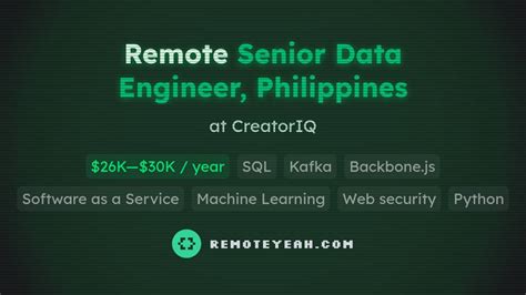 Remote Senior Data Engineer Philippines At Creatoriq