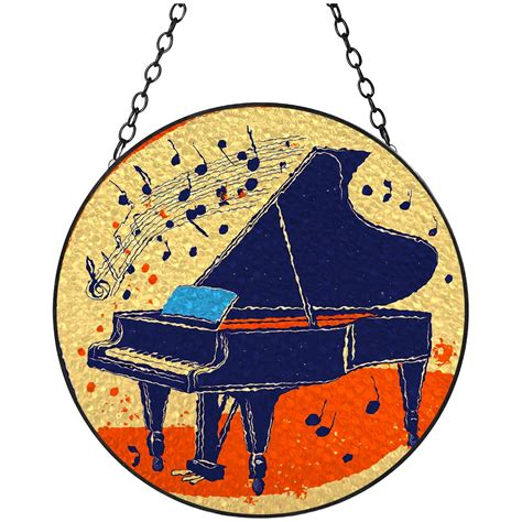Piano And Music Notation Stained Glass Suncatcher Colored Handmade