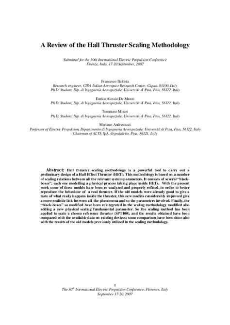 Pdf A Review Of The Hall Thruster Scaling Methodology