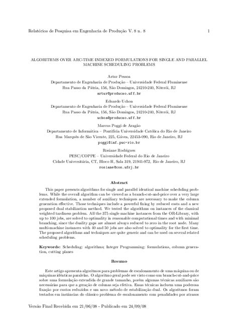 Pdf Algorithms Over Arc Time Indexed Formulations For Single And Parallel Machine Scheduling