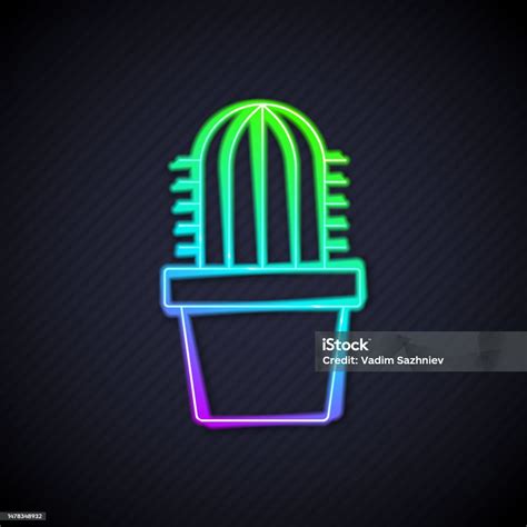 검은 배경에 고립 된 냄비 아이콘에 빛나는 네온 라인 선인장 페요테 냄비에서 자라는 식물 화분에 심은 식물 표지판 벡터 0명에 대한 스톡 벡터 아트 및 기타 이미지 Istock