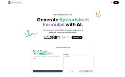 Gpt Excel Ai驱动的excel公式与脚本生成器，旨在简化电子表格流程，提高工作效率，兼容多种平台，适合数据分析师、财务、销售及