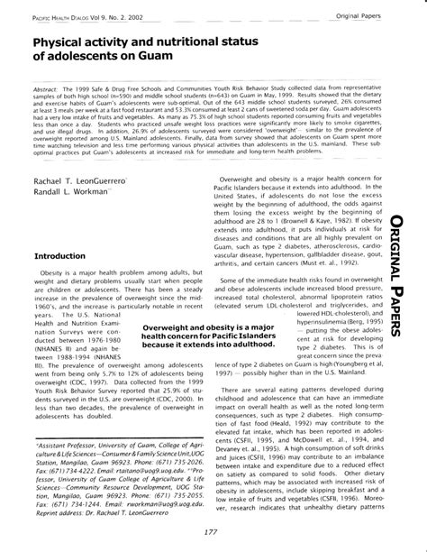Pdf Physical Activity And Nutritional Status Of Adolescents On Guam