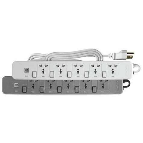 5 Gang Socket Outlet Extenson Cord With Individual Switches And 2 Usb