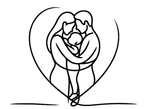 연속적인 라인 아트 드로잉 스타일의 행복한 가족 프리미엄 벡터