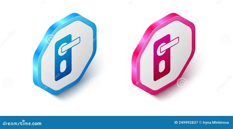 Isometric Fingerprint Door Lock Icon Isolated On White Background Id