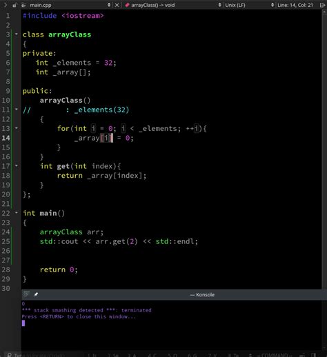 C Why Is Stack Smashing Detected If An Empty Array[] Is Initiated In The Constructor