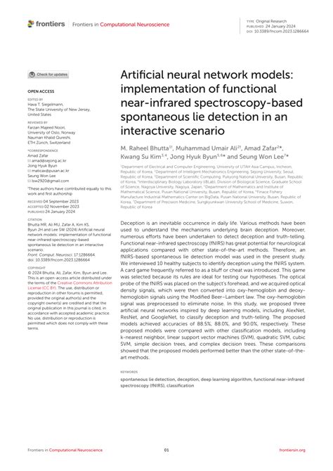 Pdf Artificial Neural Network Models Implementation Of Functional Near Infrared Spectroscopy