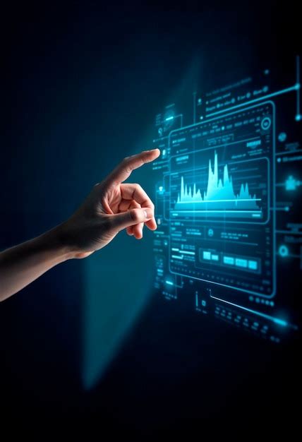 데이터 분석과 기술 인터페이스의 미래를 만지고 있습니다 Ai 생성 이미지