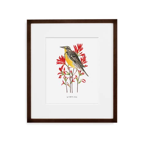 Wyoming State Bird Watercolor Art Print Meadowlark And Indian