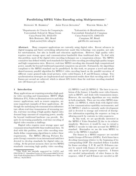 Pdf Parallelizing Mpeg Video Encoding Using Multiprocessors