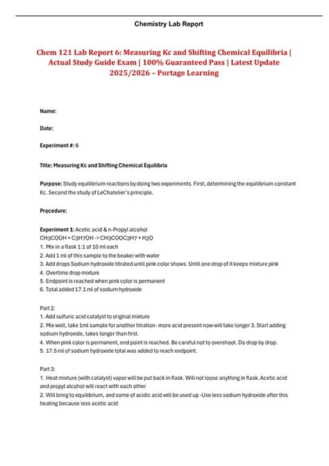 Chem 121 Lab Report 6 Measuring Kc And Shifting Chemical Equilibria Portage Learning 2025