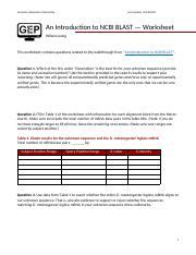 Exploring NCBI BLAST An In Depth Worksheet Analysis Course Hero