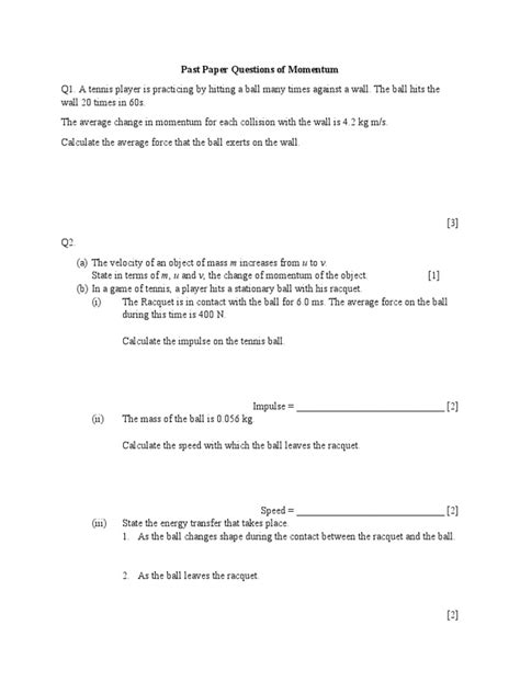 Past Paper Question Of Momentum Pdf Momentum Force