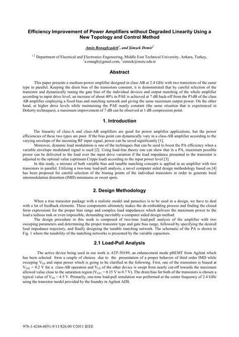 Pdf Efficiency Improvement Of Power Amplifiers Without Degraded Linearity Using A New Topology