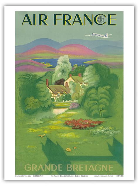 Grande Bretagne Great Britain France Vintage Airline Travel Poster By Lucien Boucher C
